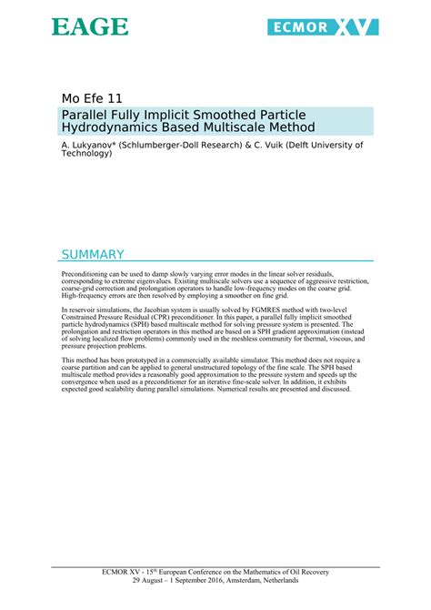 Pdf Parallel Fully Implicit Smoothed Particle Hydrodynamics Based Multiscale Method