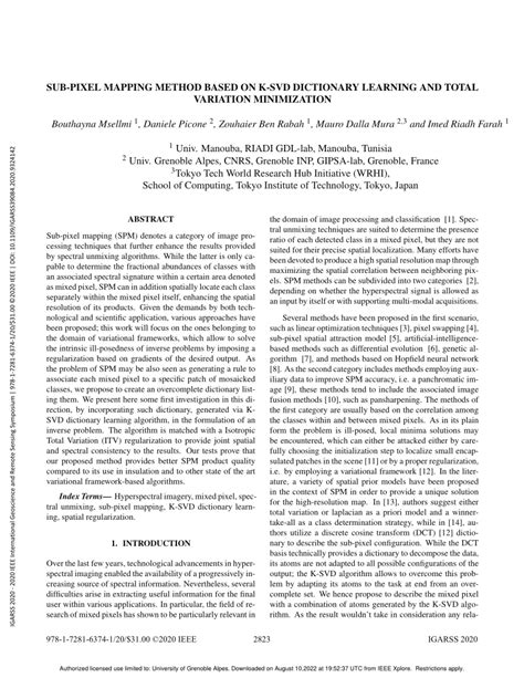 Pdf Sub Pixel Mapping Method Based On Total Variation Minimization