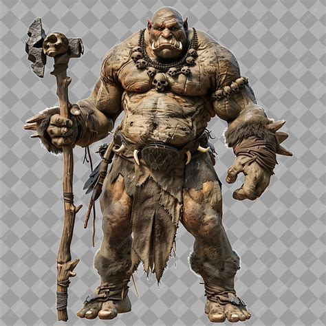 Robust Ogre Fearsome Giant With Massive Form Loincloth Club Isolated 3d
