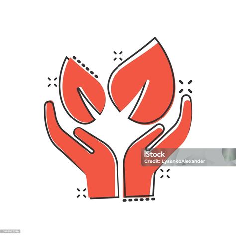 만화 스타일의 식물 아이콘과 손 흰색 고립 된 배경에 꽃 새싹 만화 벡터 일러스트 환경 보호 스플래시 효과 서명 비즈니스 개념 물이 튀는에 대한 스톡 벡터 아트 및 기타