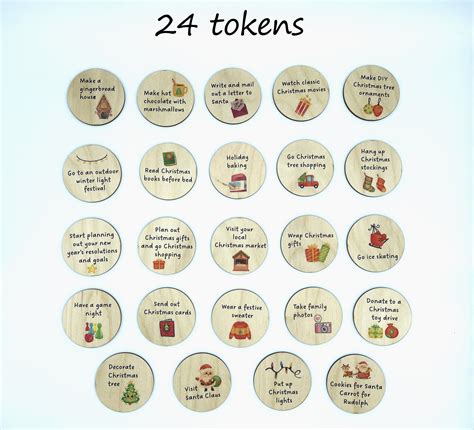 Christmas Advent Calendar Tokens Xmas Activity Tokens Etsy Canada