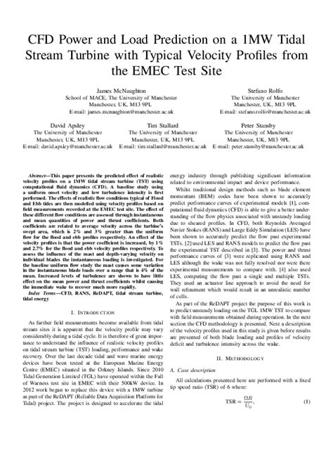 pdf cfd power and load prediction on a 1mw tidal stream turbine with