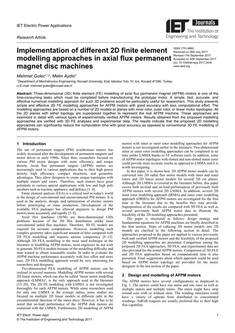 Pdf Implementation Of Different 2d Finite Element Modelling Approaches In Axial Flux Permanent