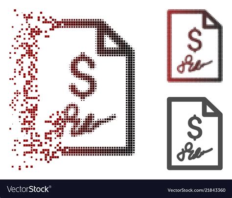 Disintegrating Pixel Halftone Signed Bill Icon Vector Image