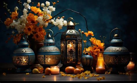 Lighting Indian Lanterns And Flowers Stock Image Image Of Candle