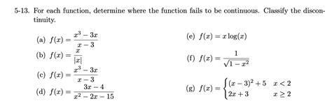 solved 5 13 for each function determine where the function