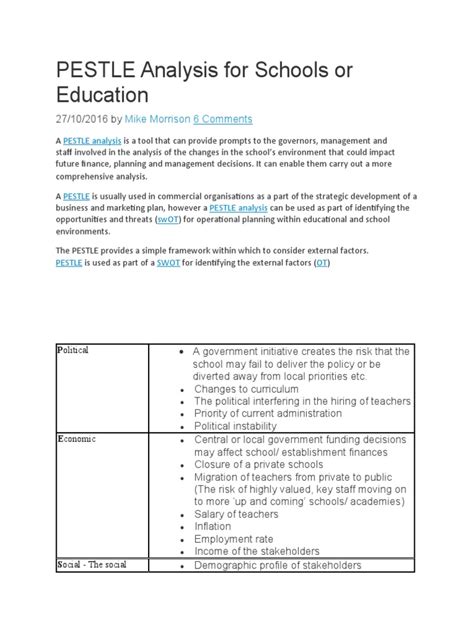 Pestle Analysis For Schools Or Education Pdf