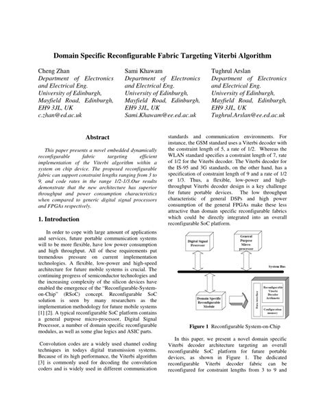 Pdf Domain Specific Reconfigurable Fabric Targeting Viterbi Algorithm