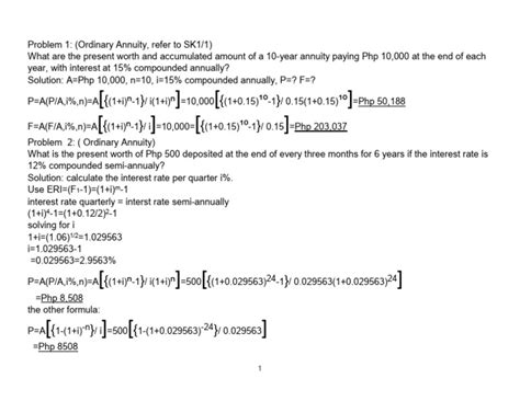Problems 1 And 2 Ordinary Annuity Pdf