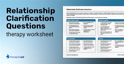 Relationship Clarification Questions Worksheet Therapist Aid
