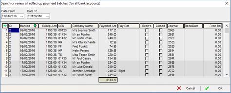 Rolled Up Payment Batches Dialog Khaos Control Support