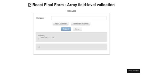 🏁 react final form array field level validation forked codesandbox