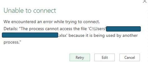 Power Query Error Datasourceerror The Process Cannot Access The