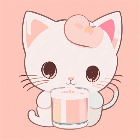 Premium Vector Cute Cat Drinking Milk Vector Illustration