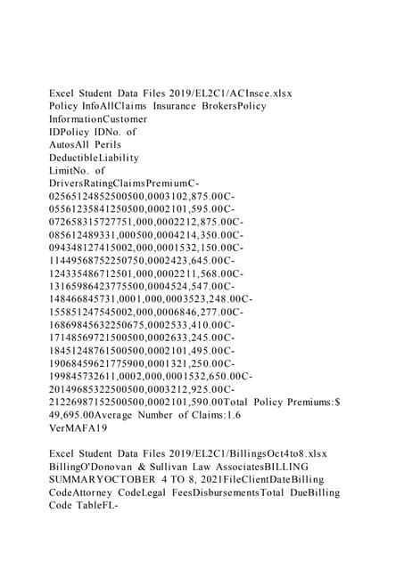 Excel Student Data Files 2019el2c1acinscexlsxpolicy Infoall Docx