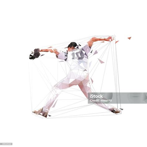 야구 투수 던지기 공 고립 된 낮은 폴리 벡터 일러스트레이션 기하학적 도면 야구 선수 야구에 대한 스톡 벡터 아트 및 기타