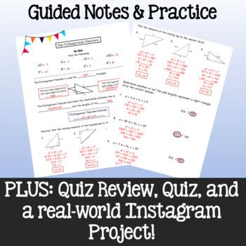 Pythagorean Theorem Bundle Notes Word Problems QR Task Cards Quiz