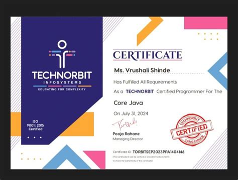 Completed Core Java Certification Vrushali Shinde Posted On The Topic