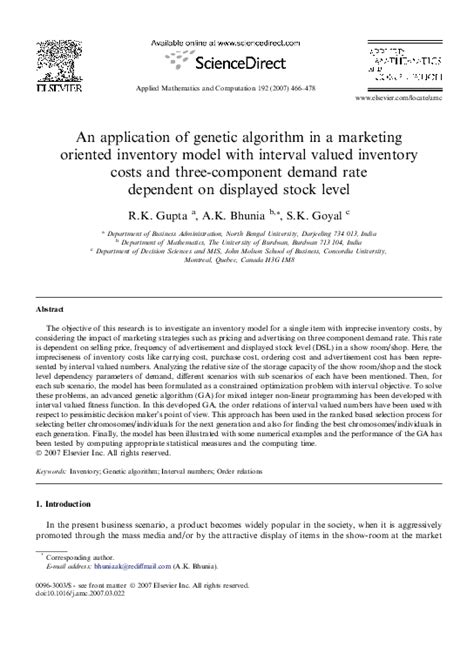 Pdf An Application Of Genetic Algorithm In A Marketing Oriented