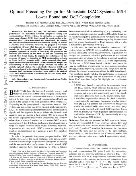 optimal precoding design for monostatic isac systems mse lower bound