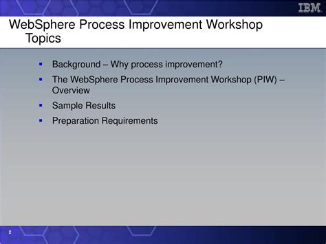 Ppt Websphere Process Improvement Workshop Overview And Preparation