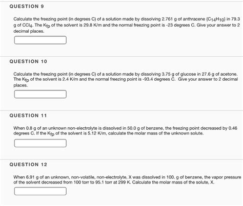 Solved Calculate The Freezing Point In Degrees C Of A Chegg