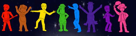 I Drew This Rainbow Line Up Of The Eight Og Wiggles Cast In Their Prominent Colours Back In