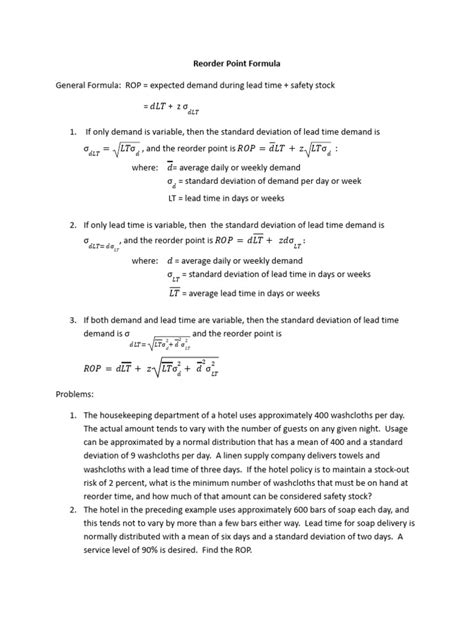 Reorder Point Formuladocx Pdf Standard Deviation
