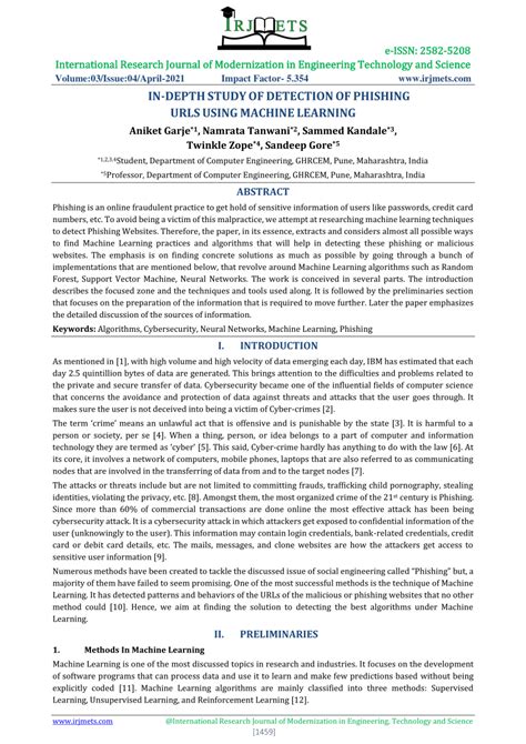 Pdf In Depth Study Of Detection Of Phishing Urls Using Machine Learning