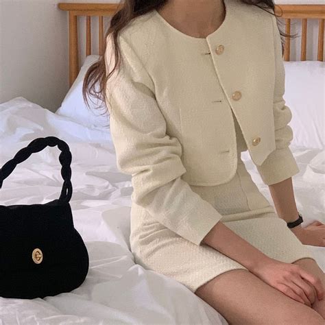 트위드셋업 트위드 투피스 크롭 자켓 세트