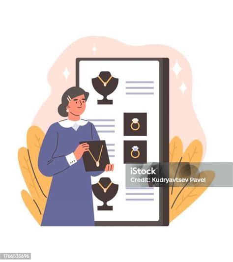 보석 가게 여자와 디자인 컨셉 만화 벡터 일러스트 레이 션 패션에 대한 스톡 벡터 아트 및 기타 이미지 패션 개념 개인 장식품 Istock