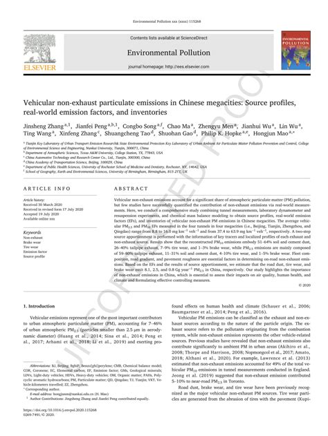 Pdf Vehicular Non Exhaust Particulate Emissions In Chinese Megacities Source Profiles Real