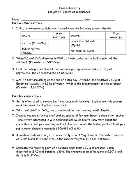 Colligative Property Ws Make Up Lab