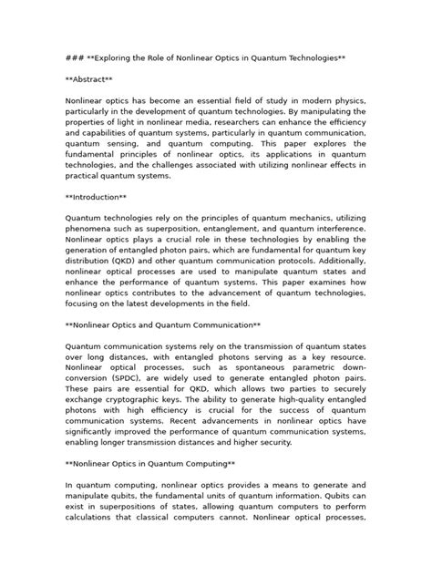 Exploring The Role Of Nonlinear Optics In Quantum Technologies Pdf Quantum Computing Optics