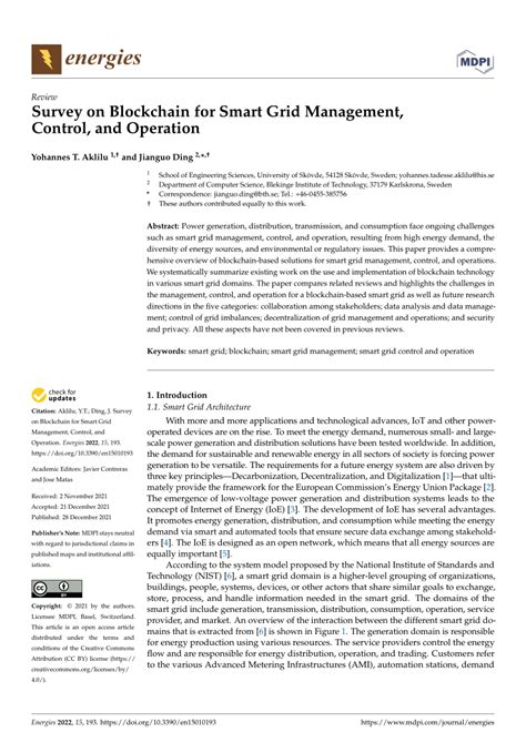 Pdf Survey On Blockchain For Smart Grid Management Control And Operation