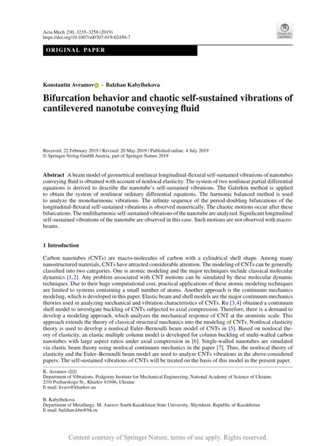 Bifurcation Behavior And Chaotic Self Sustained Vibrations Of Cantilevered Nanotube Conveying Fluid