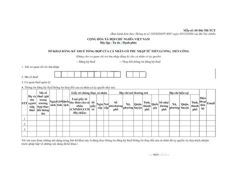 Mẫu 05 Đk Th Tct Tờ Khai đăng Ký Thuế Tổng Hợp Của Cá Nhân Có Thu Nhập Từ Tiền Lương Tiền Công
