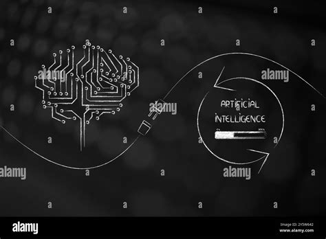 Artificial Intelligence And Deep Learning Conceptual Illustration Microchip Brain Next To Plug