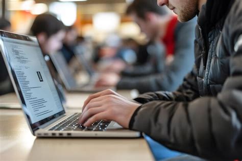 A Man Is Typing On A Laptop With A Man Typing On The Keyboard Premium