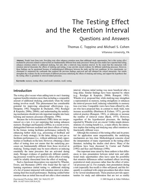 The Testing Effect And The Retention Interval Pdf Recall Memory