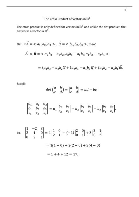 Calculus 3 The Cross Product Of Vectors In R3 Guaranteed 100 Pass Math Stuvia Us