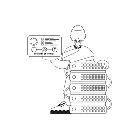 Premium Vector Man Cloud Storage Server And Internet Of Things In A Vector Linear Style