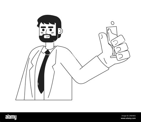 Bearded Caucasian Man Holding Champagne Glass Monochromatic Flat Vector Character Stock Vector