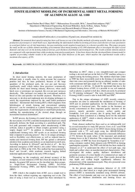 Pdf Finite Element Modeling Of Incremental Sheet Metal Forming Of