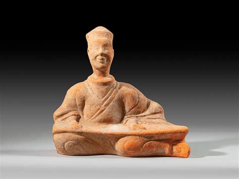 A Pottery Figure Of A Seated Qin Player China Sichuan Province Han
