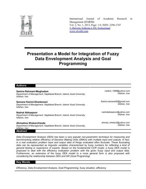Presentation A Model For Integration Of Fuzzy Data Envelopment Analysis