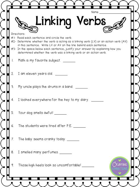 Crafting Connections Linking Verbs Anchor Chart