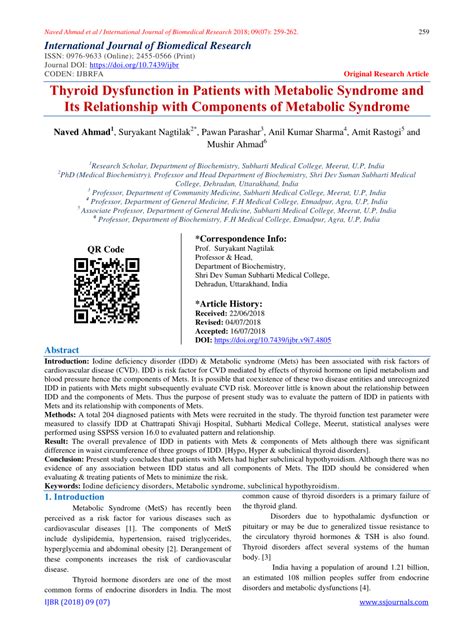 Pdf Thyroid Dysfunction In Patients With Metabolic Syndrome And Its Relationship With