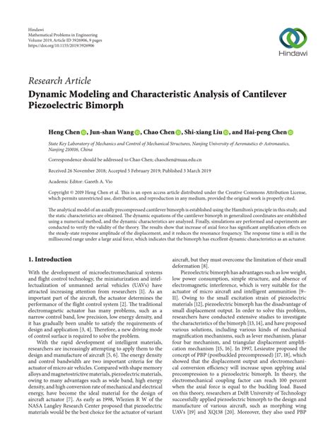 Pdf Dynamic Modeling And Characteristic Analysis Of Cantilever Piezoelectric Bimorph