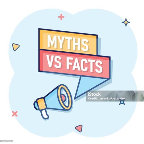 신화 대 사실 만화 스타일의 메가폰 아이콘 참 또는 거짓 확성기 흰색 고립된 배경에 만화 벡터 삽화 비교 불혼 기호 비즈니스 개념 스플래시 효과 결정에 대한 스톡 벡터 아트